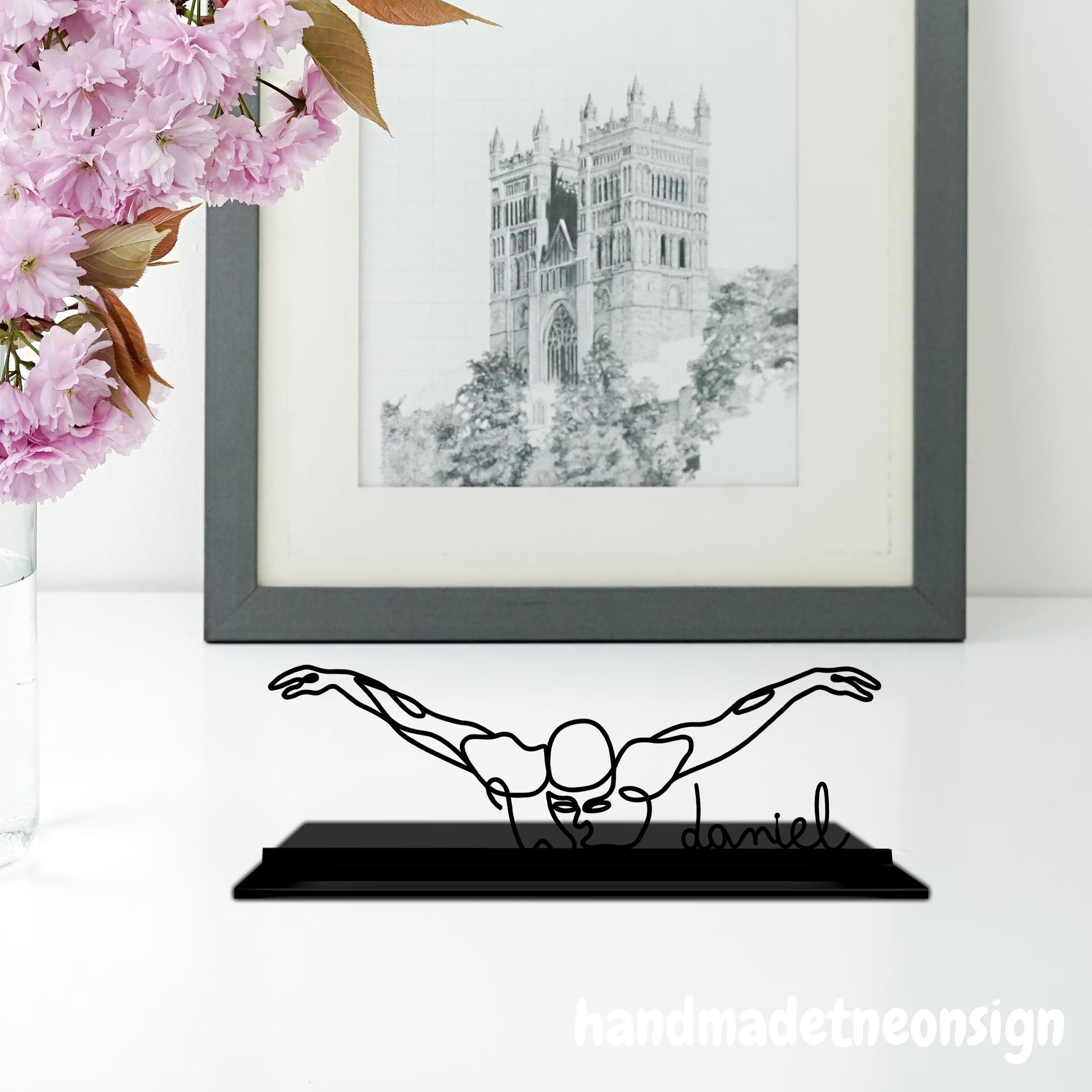 Custom Swimmer Line Art Table Decor, Swimming Metal Shelf Decor Home ...
