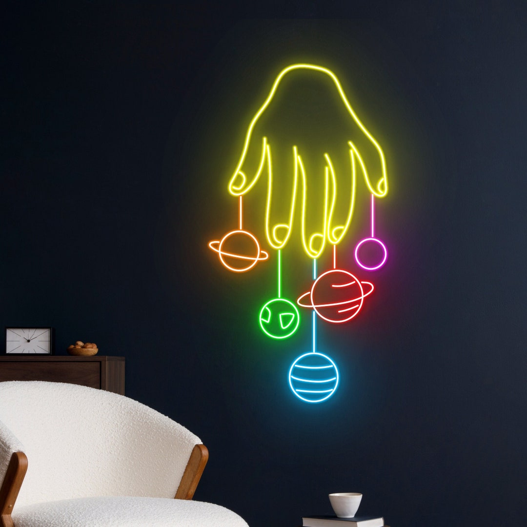 Cosmic Hand Neon Light, Welt Hand Led Light, Planet Hand Neon Sign ...