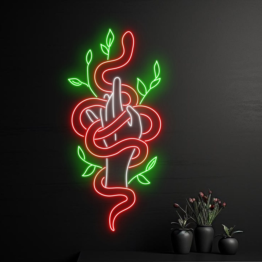 Hand Holding Snake Neon Light, Snake Wrapping Hand Led Light, Hand ...