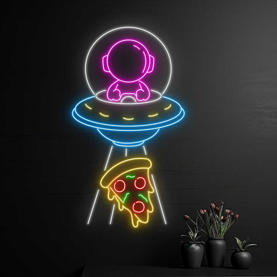 Astronaut UFO Abduction Pizza Neon Sign, Pizza Astronaut UFO Neon Light ...