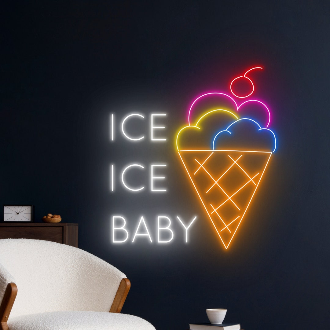 Ice Ice Baby Ice Cream Neon Sign, Ice Cream Cone Led Sign, Ice Cream ...