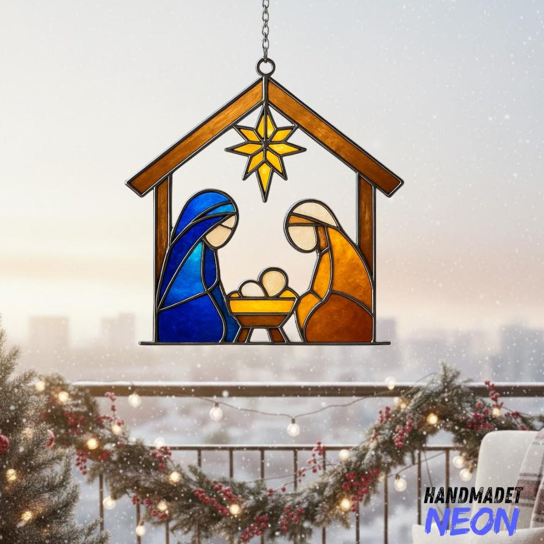 Nativity Scene Stained Glass Suncatcher, Christmas Nativity Decor ...