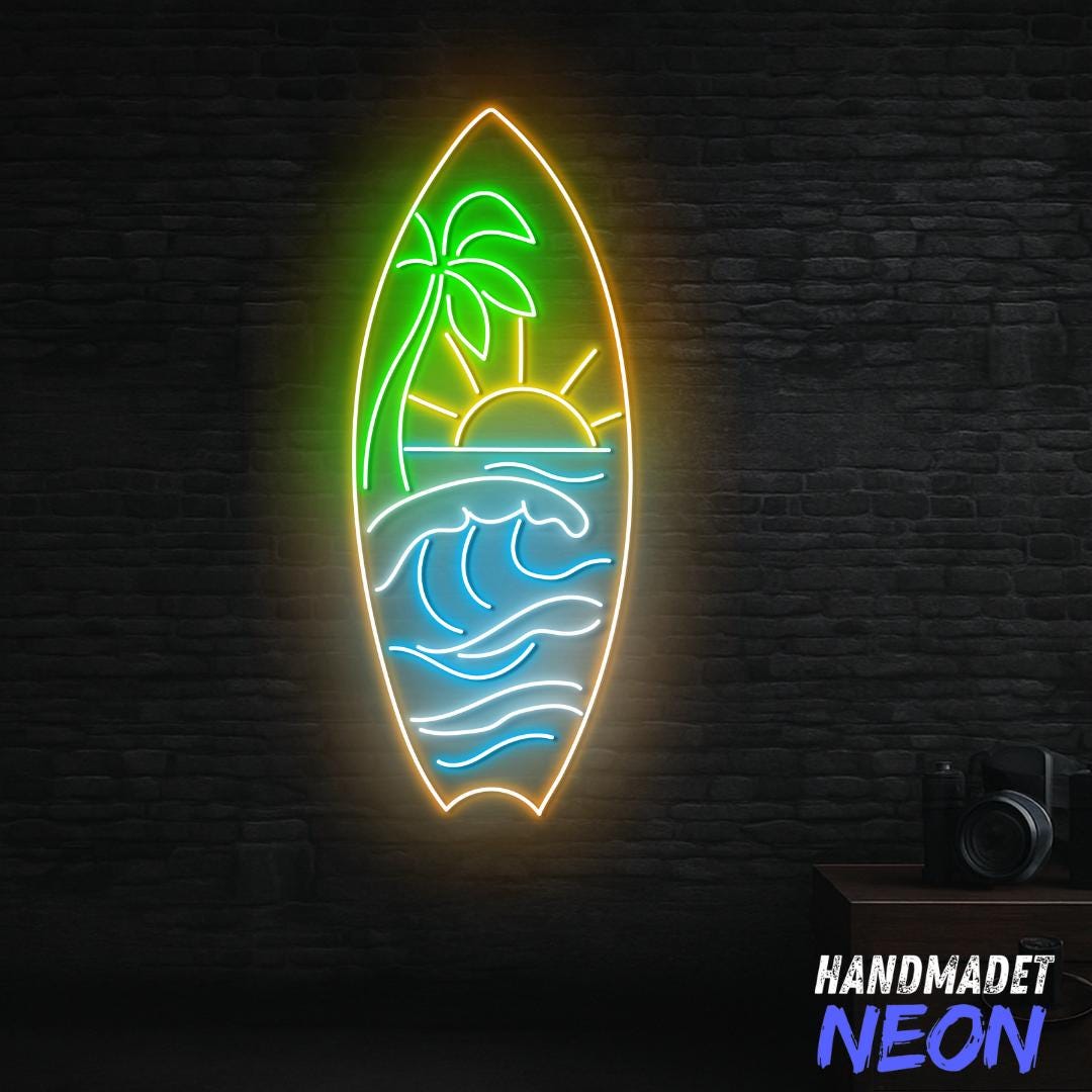 Surfboard Neon Sign for Surf Club Wall Decor, Tropical Beach Led Light ...