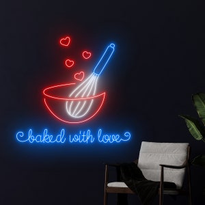 Baked With Love Neon Sign, Baking LED Sign, Cake Neon Light, Bakery Led ...