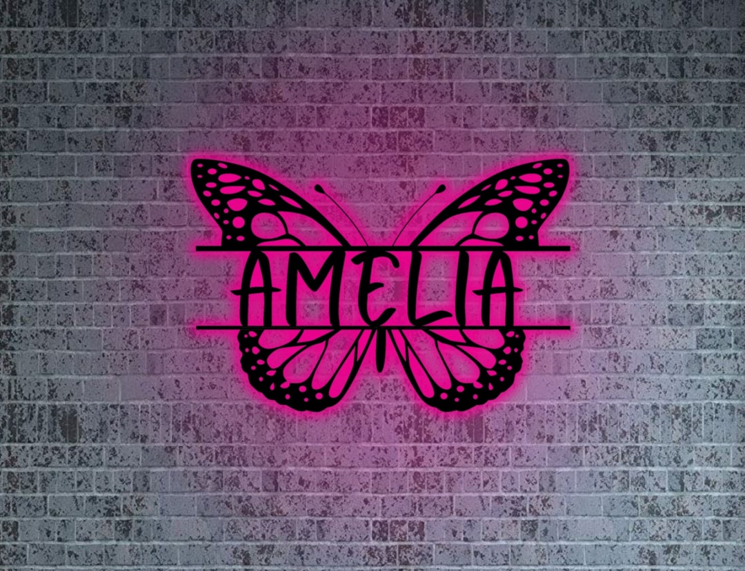 Custom Butterfly Name Metal Wall Art With LED Light - Personalized ...