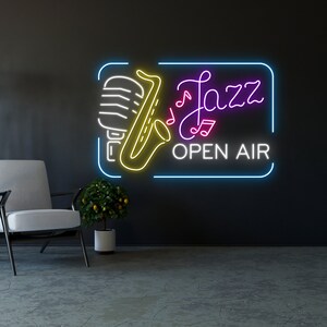 Jazz Music Led Sign, Jazz Open Air Neon Sign, Wall Decor, Jazz Night ...