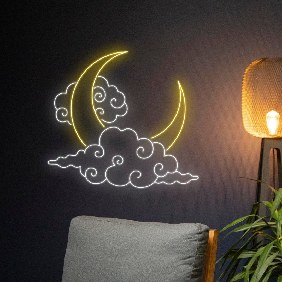 Moon Cloud Neon Sign, Cloud Moon Led Sign, Magic Moon Neon Light, Magic ...