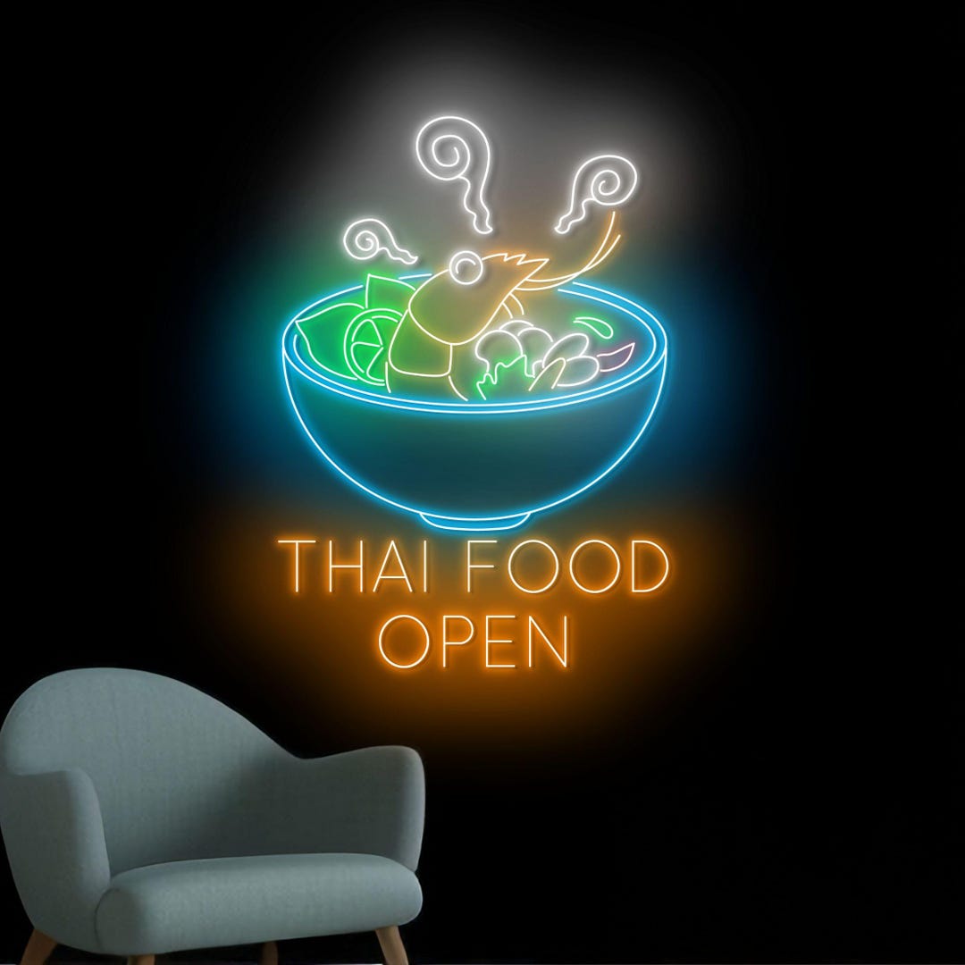 Thai Food Open Neon Sign, Tom Yum Bowl Led Sign, Thailand Soup Led ...