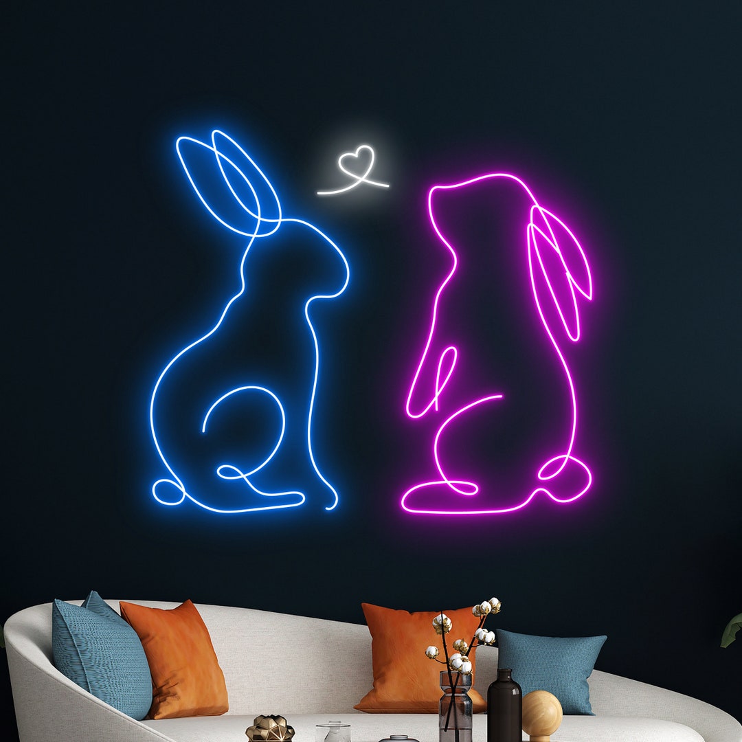Couple Rabbit Neon Sign, Bunny Neon Light, Easter Rabbit Led Light ...