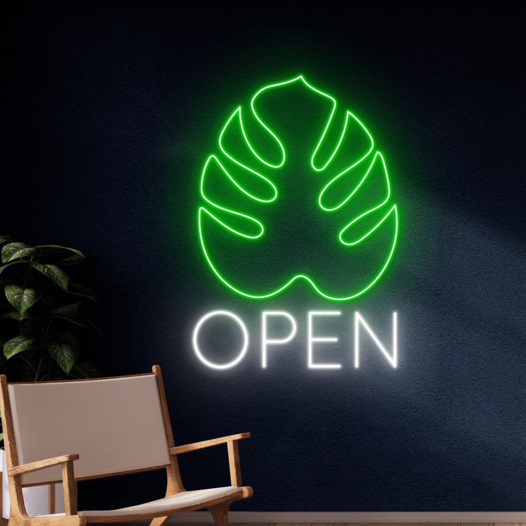 Monstera Leaf Open Neon Light, Tropical Leaf Led Light, Green Leaf Neon ...