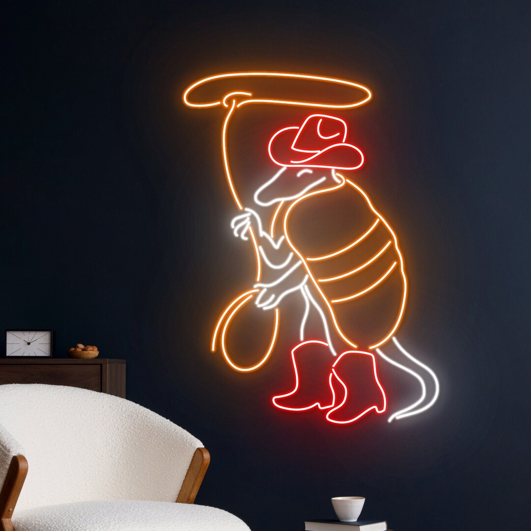 Cowboy Armadillo Neon Sign, Armadillo Cowboy Led Sign, Armadillo Led ...