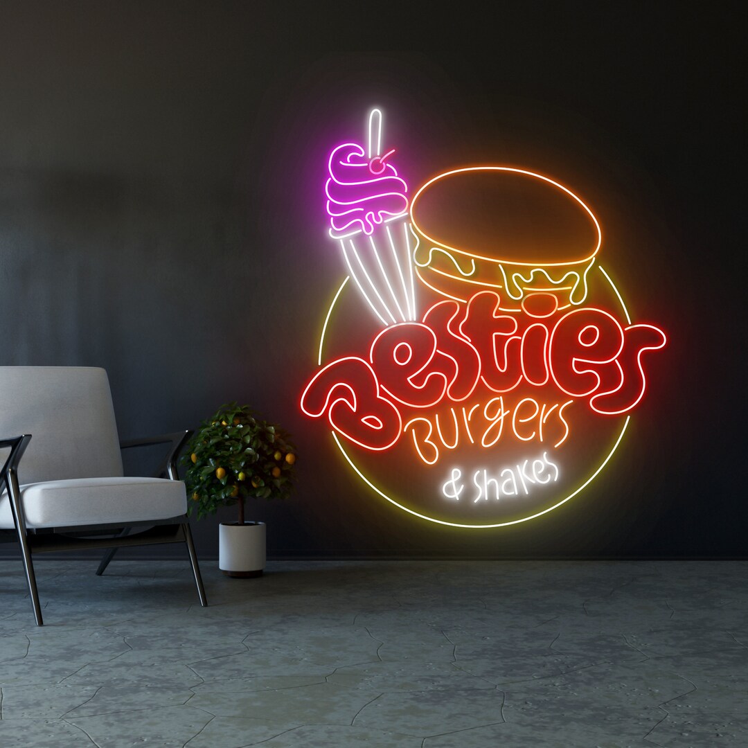 Besties Burgers and Shakes Neon Sign, Burgers Shakes Neon Light, Burger ...
