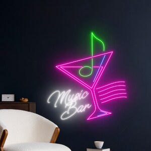 Music Bar Martini Led Sign, Martini Music Note Neon Light, Martini ...