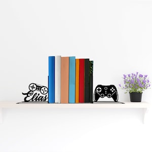 Custom Game Metal Bookends Gamer Name Bookend, Gamepad Table Sign, Game ...