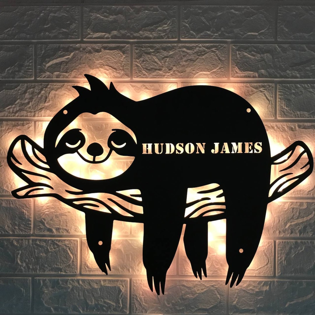 Custom Sloth Metal Wall Art LED Light - Personalized Sloth Bear Name ...
