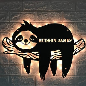 Custom Sloth Metal Wall Art LED Light - Personalized Sloth Bear Name ...