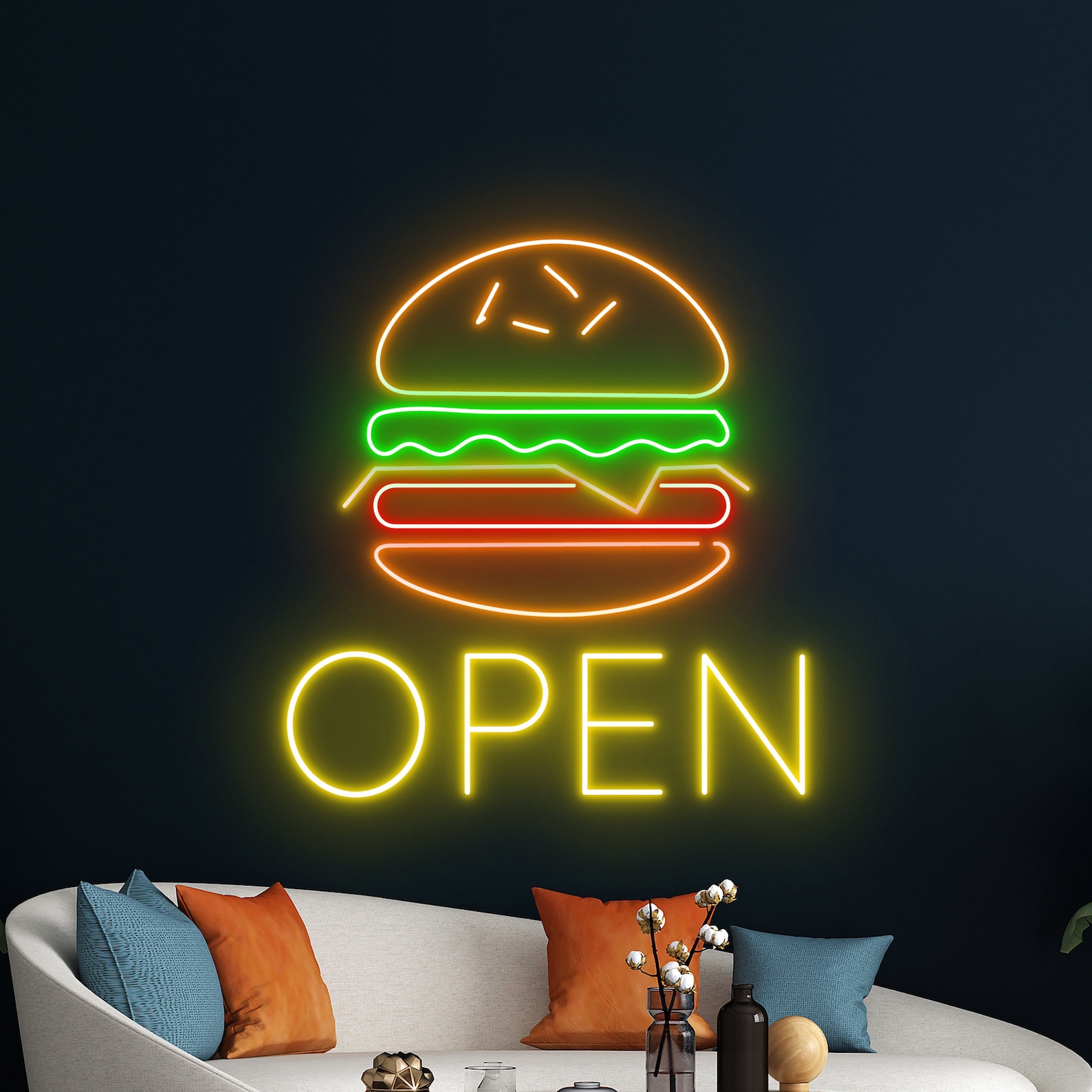 Burger Open Neon Sign, Burger Neon Light, Hamburger Led Light, Burger ...