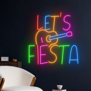 Let's Fiesta Neon Sign, Fiesta Neon Light, Guitar Led Light, Mexican ...