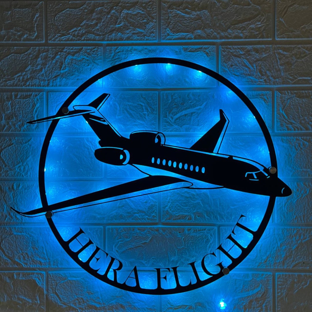 Custom Airplane Metal Wall Art LED Light - Personalized Pilot Name Sign ...