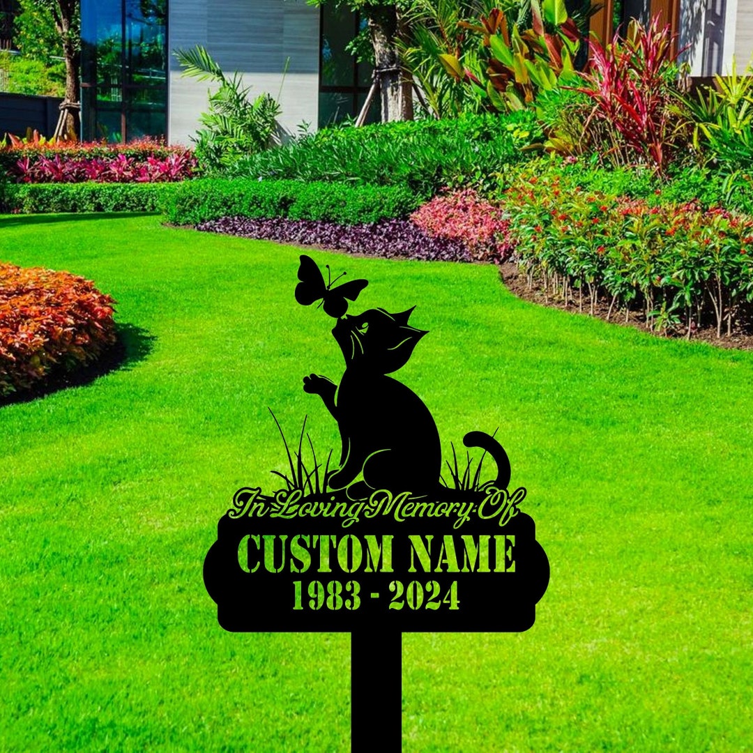 Custom Outdoor Cat Metal Sign With Stakes - Personalized Outdoor Cat ...