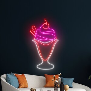 Sundae Ice Cream Neon Sign, Ice Cream Cup Neon Light, Ice Cream Shop ...