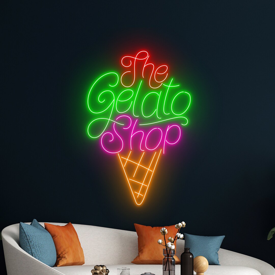 The Gelato Shop Neon Sign, Ice Cream Cone Neon Light, Ice Cream Shop ...