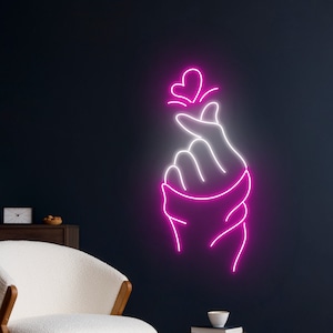 Finger Heart Hand Neon Sign, Lady Hand Drop Heart Led Sign, Woman Hand ...