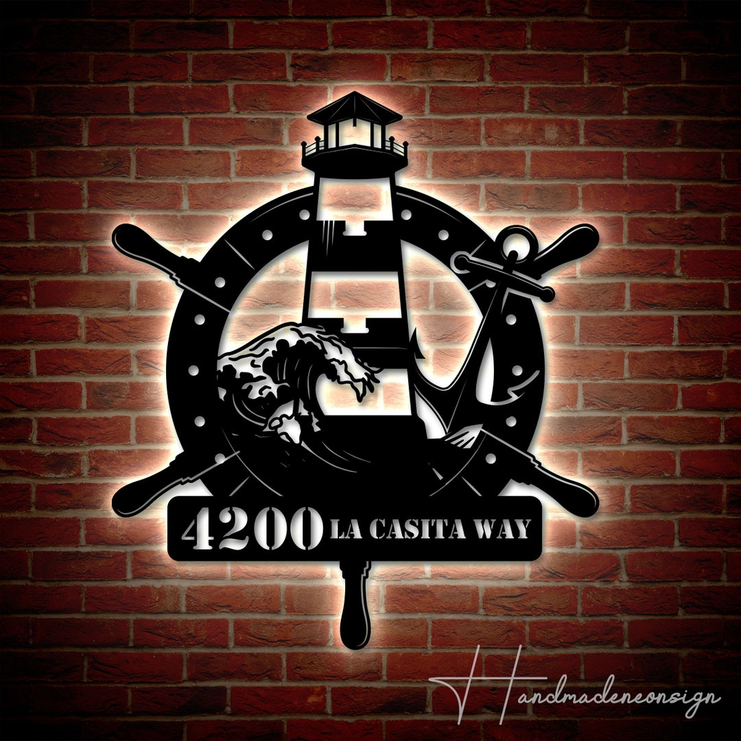 Personalized Lighthouse Home Number Metal Sign | Custom Lighthouse ...