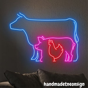 Butcher Shop Neon Sign, Butcher Led Sign, Chicken Pig Cow Neon Light ...