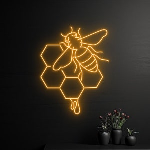 Bee Honeycomb Neon Sign, Honey Bee Led Sign, Honeycomb Bee Led Light ...