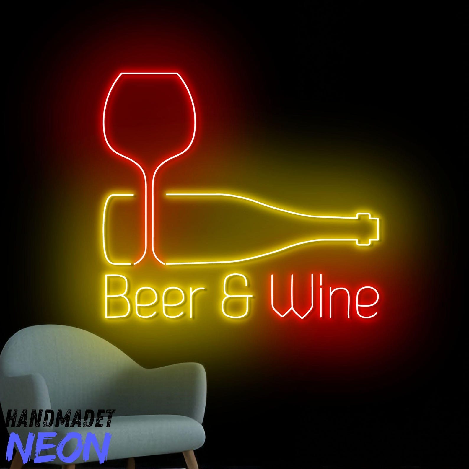 Beer and Wine Neon Sign, Wine Beer Led Sign, Wine Glass Bottle Neon ...