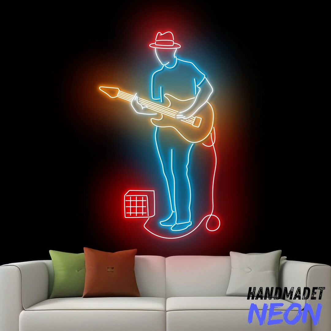 Man Rock Band Neon Sign, Guitarist Led Sign, Guitar Artist Neon Light ...