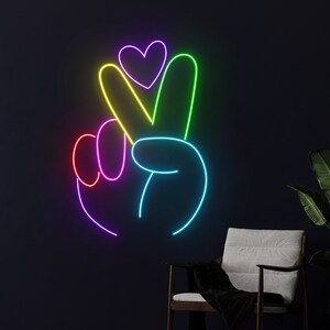 Peace Hand Heart Neon Sign Peace Hand Love LED Light Custom - Etsy