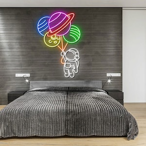 Balloon Astronaut Neon Sign, Astronaut Led Sign, Spaceman Sign, Custom ...