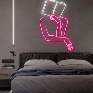 Woman Reading Books Led Sign, Reading Led Sign, Wall Decor, Books Neon ...
