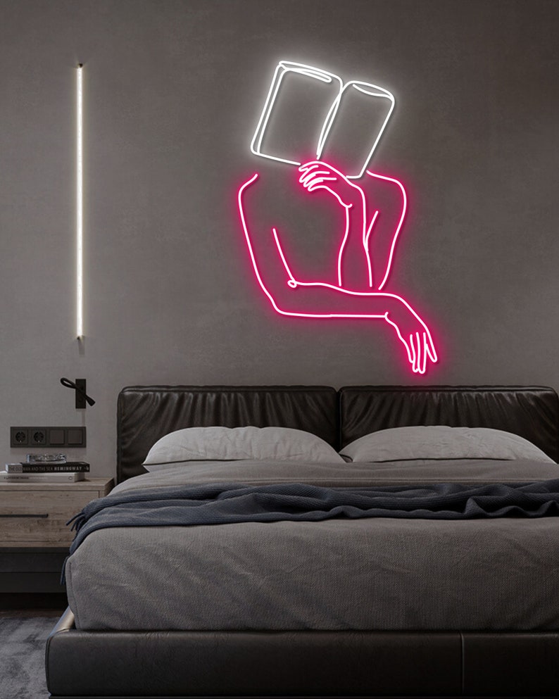 Woman Reading Books Led Sign, Reading Led Sign, Wall Decor, Books Neon ...