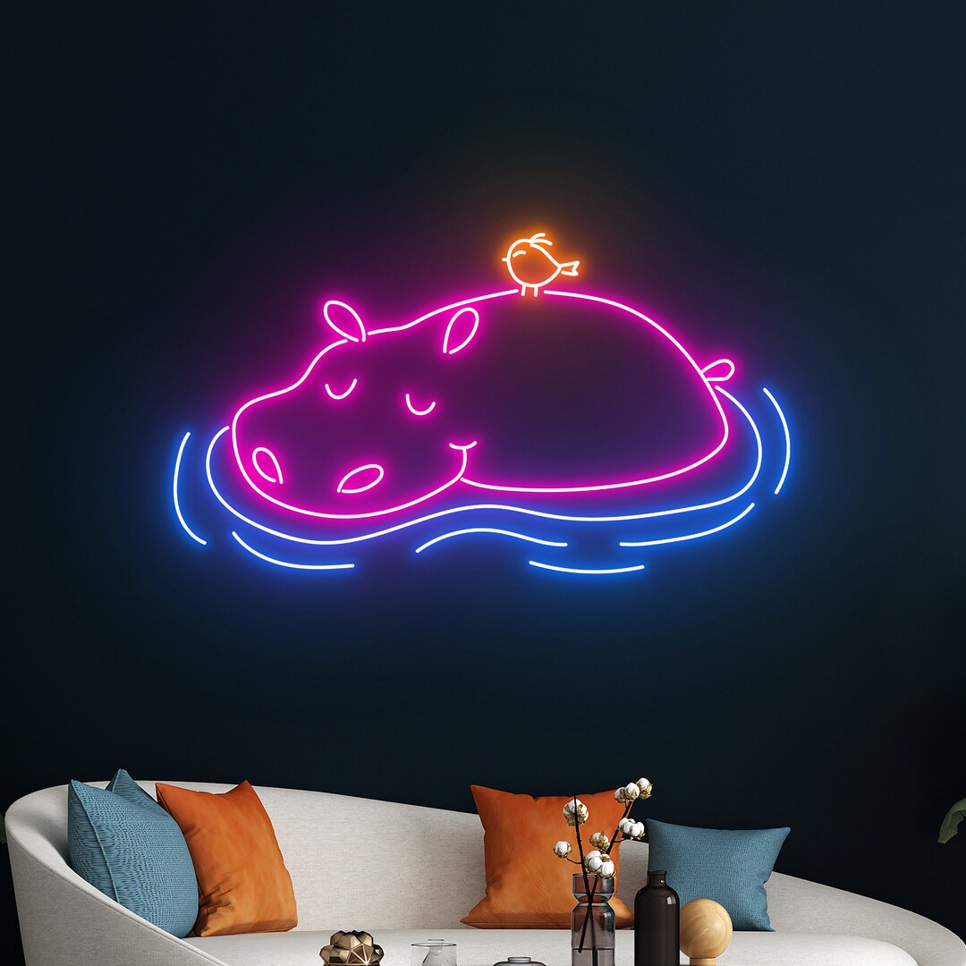 Hippo Neon Sign, Hippopotamus Led Sign, Hippo and Bird Led Sign ...