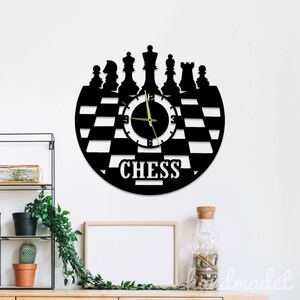 Chess Wall Clock Unique, Chess Round Wall Clock, Chessboard Oversize ...