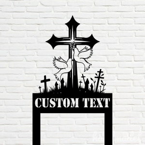Custom Cross Memorial Stake, Dove Birds Stake Metal Sign, Personalized ...