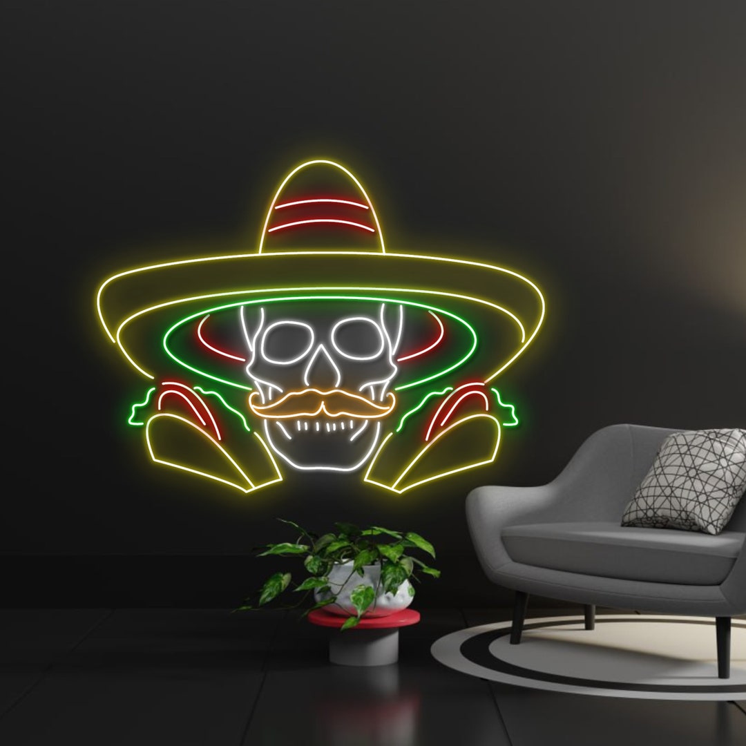 Mexican Skull Taco Neon Sign, Taco Skull Led Sign, Wall Decor, Mexican ...