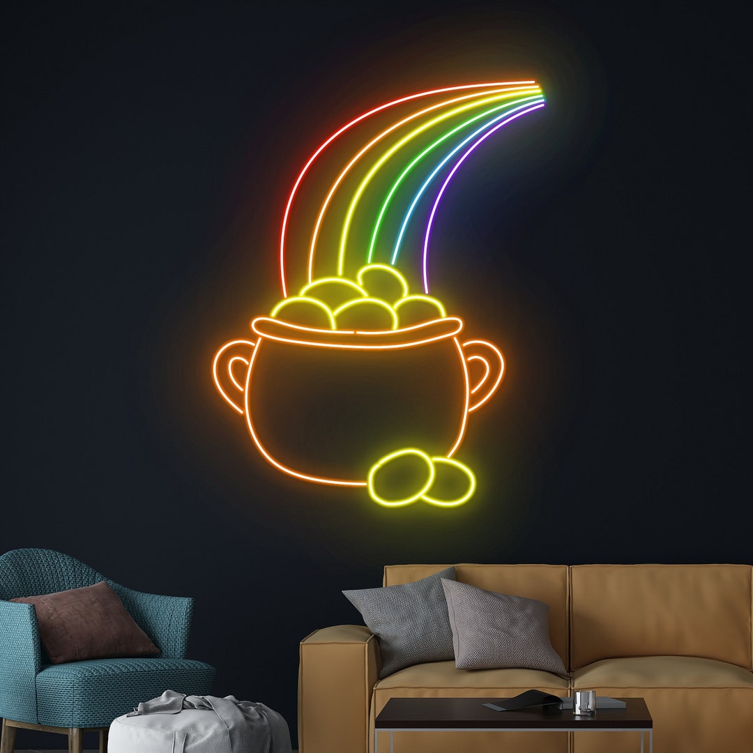 Rainbow Gold Cauldron Neon Sign, Gold Cauldron Rainbow Neon Light ...