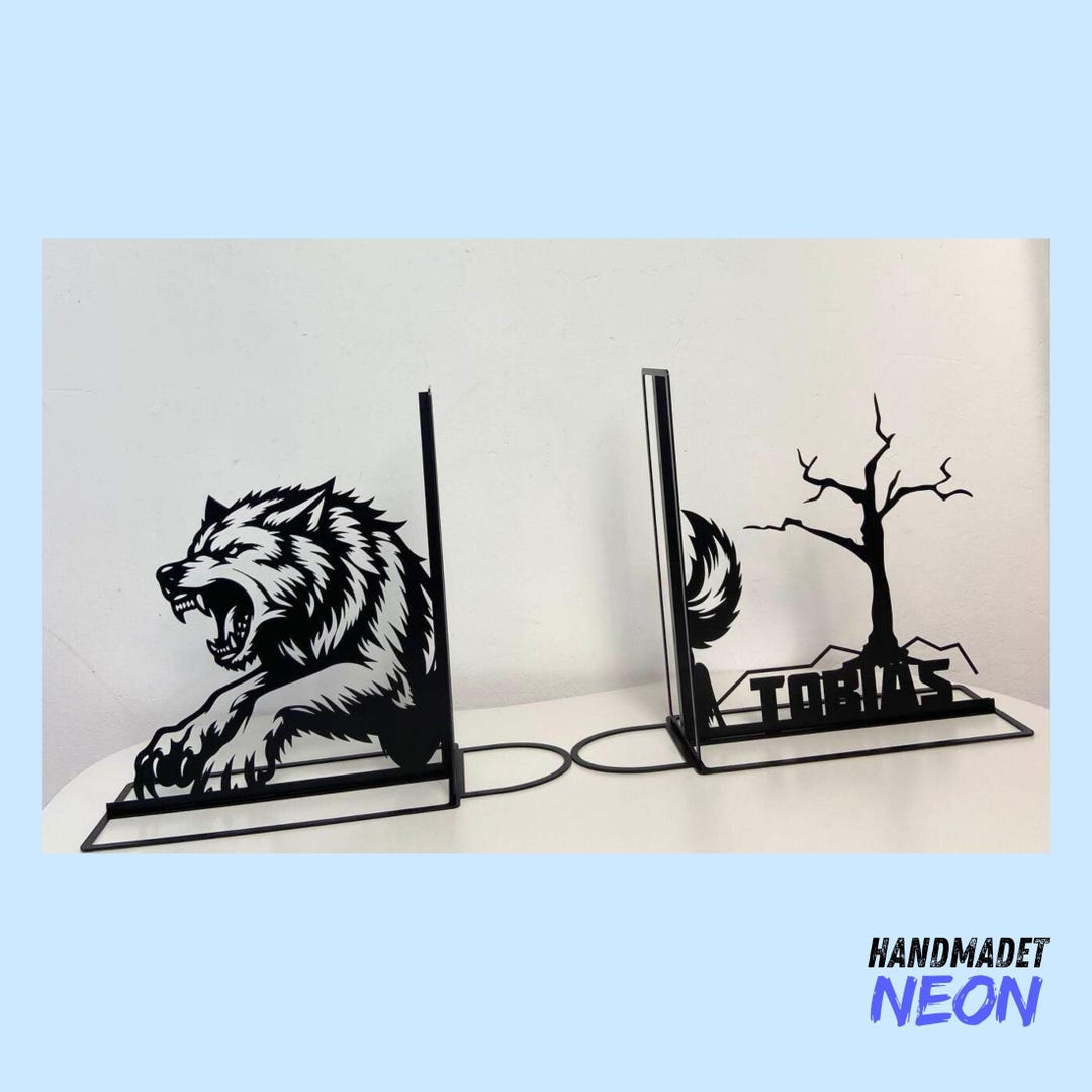 Custom Wolf Metal Bookends, Wolf Name Bookend, Table Sign, Wolf Animal ...