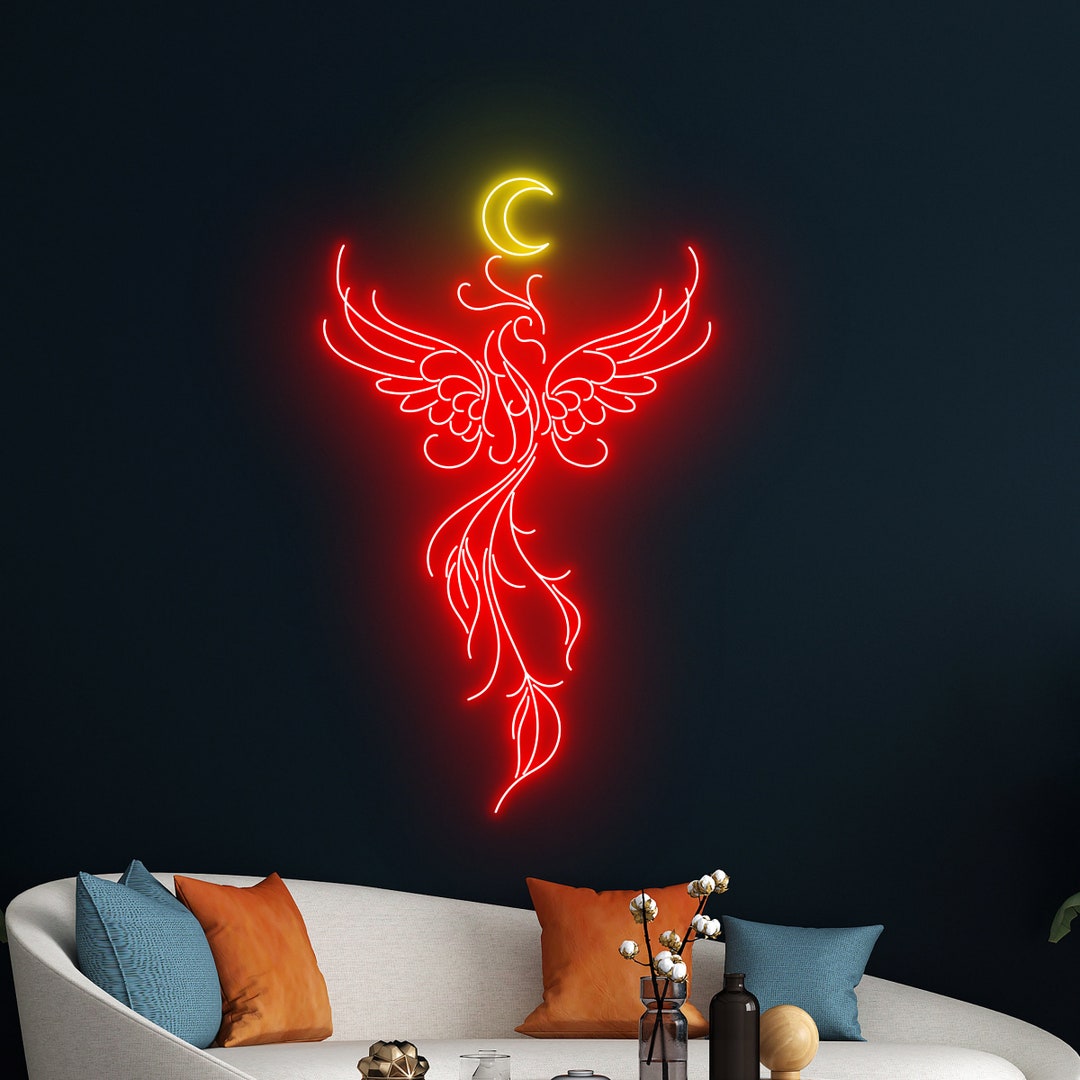 Fiery Phoenix Moon Neon Sign, Mythical Phoenix LED Sign, Tribal ...