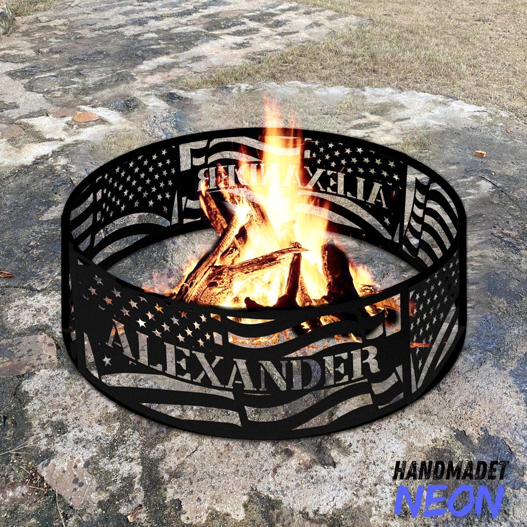 Personalized Fire Pit Ring, Forest Fire Ring Camping, Fire Pit Metal Campfire Nature Themed Fire ...