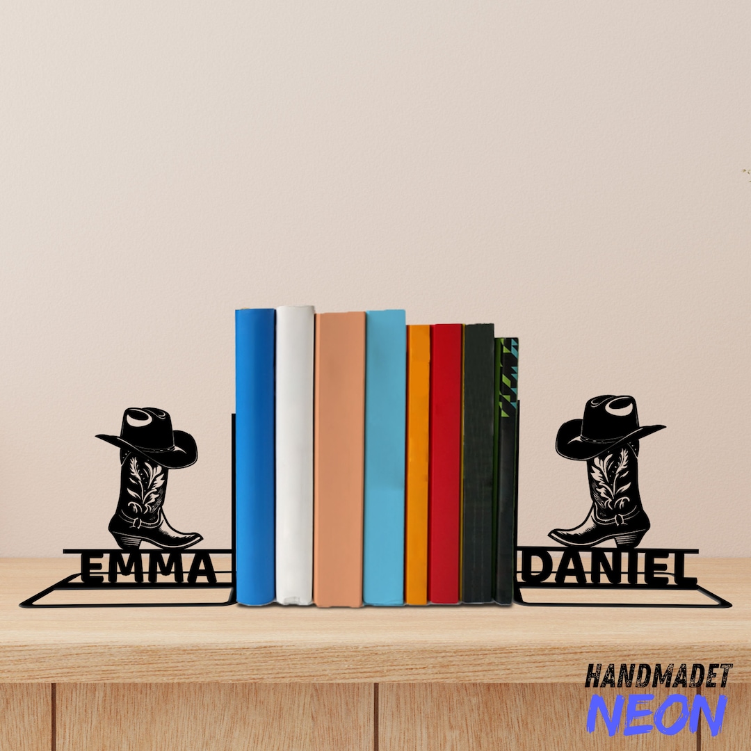 Custom Cowboy Boots Metal Bookends, Cowboy Name Bookend, Table Sign ...