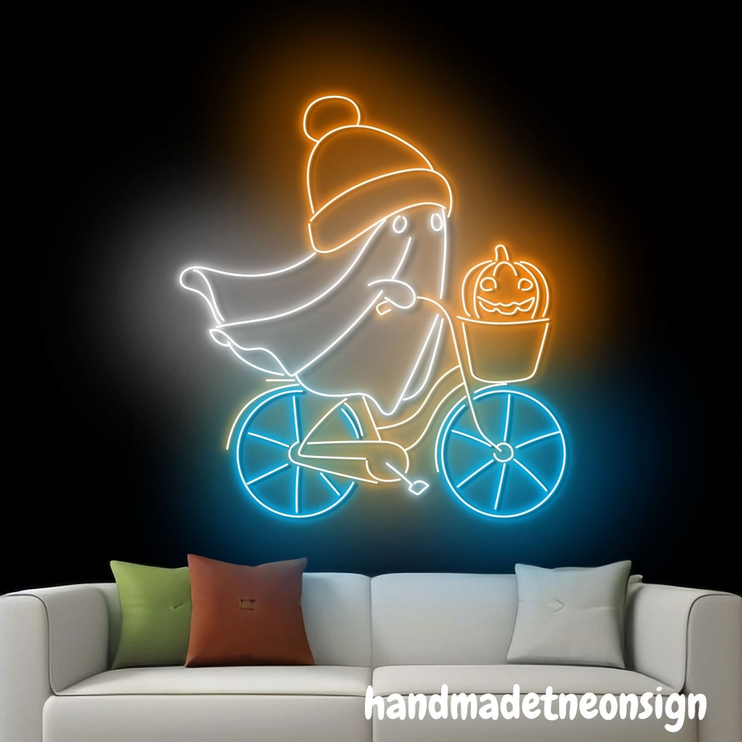 A Ghost Riding A Bicycle Neon Sign, Ghost Led Sign, Ghost Halloween ...
