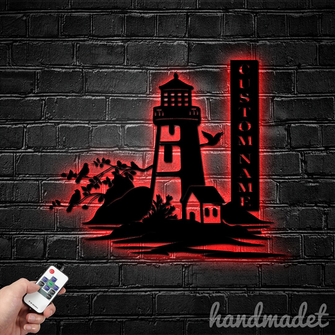 Personalized Lighthouse Metal Wall Sign, Sea Metal Wall Light, Scene ...