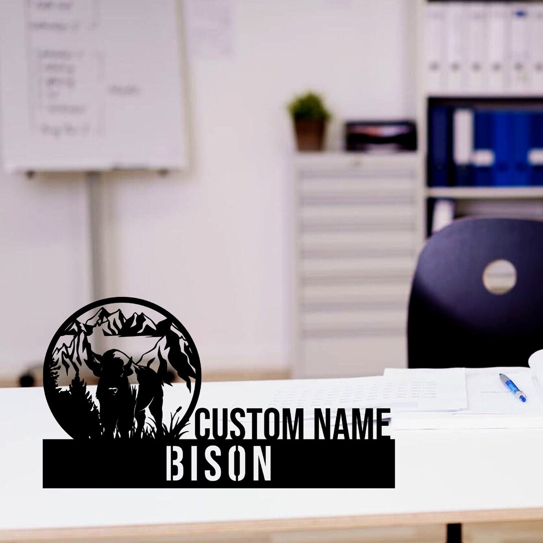Custom Bison Desk Name Plate, Bison Metal Nameplate for Desk, Desk ...