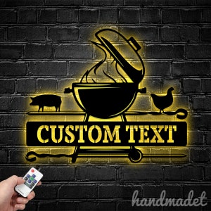 Custom BBQ Metal Wall Art LED Light - Personalized Barbecue Name Sign ...