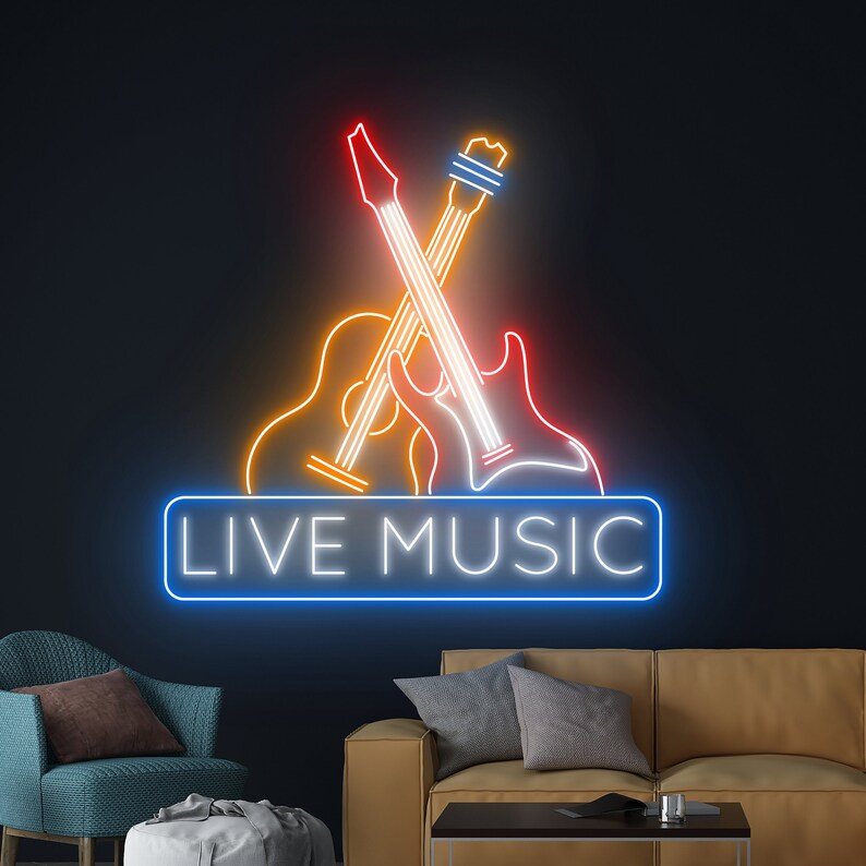 Electric Guitar Live Music Led Sign, Live Music Neon Sign, Wall Decor ...